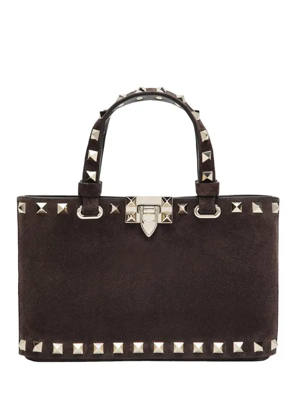 Valentino Garavani Rockstud Mini Shopping Bag In Suede - Brown