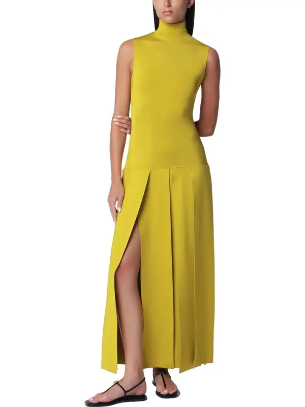 Alaïa Lime Pleated Knit Maxi Dress - Yellow