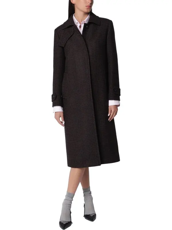 Tagliatore Houndstooth Virgin Wool Coat - Brown