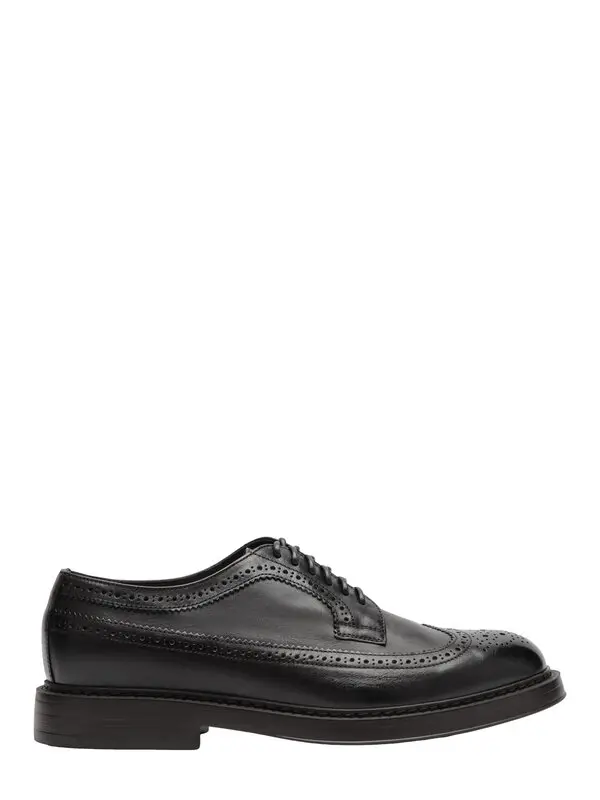 DOUCAL'S Leather Derby Shoes With Brogue Detailing - Brown