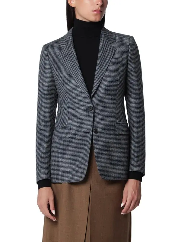 Tagliatore Single-breasted Anthracite Jacket With Houndstooth Pattern In Wool Blend - Grey