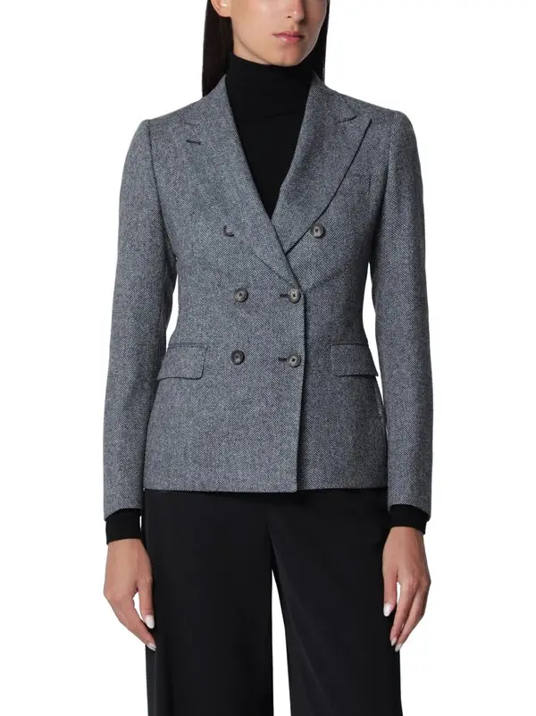 Tagliatore Double-breasted Herringbone Wool And Cashmere Jacket - Black