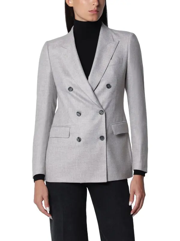 Tagliatore Double-breasted Pearl Jacket In Wool And Cashmere - Grey