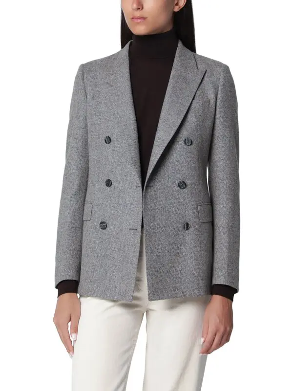 Tagliatore Double-breasted Jacket With Herringbone Pattern In Wool And Cashmere - Grey