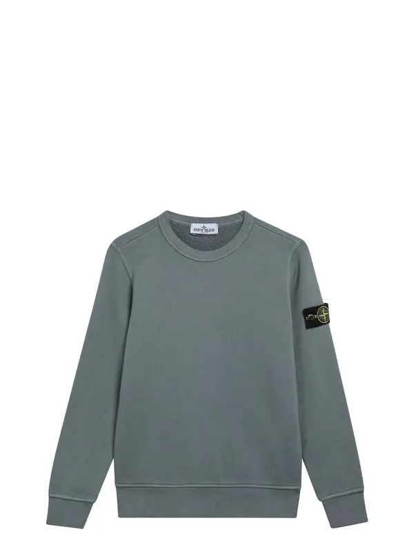 Stone Island Crewneck Sweatshirt In Ash Cotton - Blue