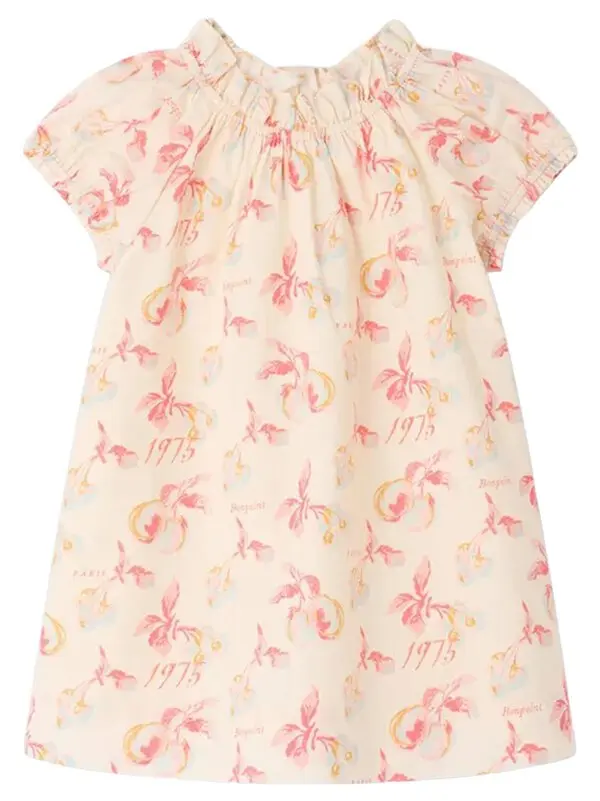 Bonpoint Sidwell Dress In Ecru With Print In Organic Cotton - Pink