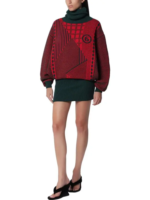 MAISON MARGIELA Forest Green Jacquard Knit Mini Dress - Red