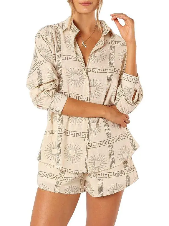 PETAL & PUP Penny Geo Print Top & Shorts - Beige Print