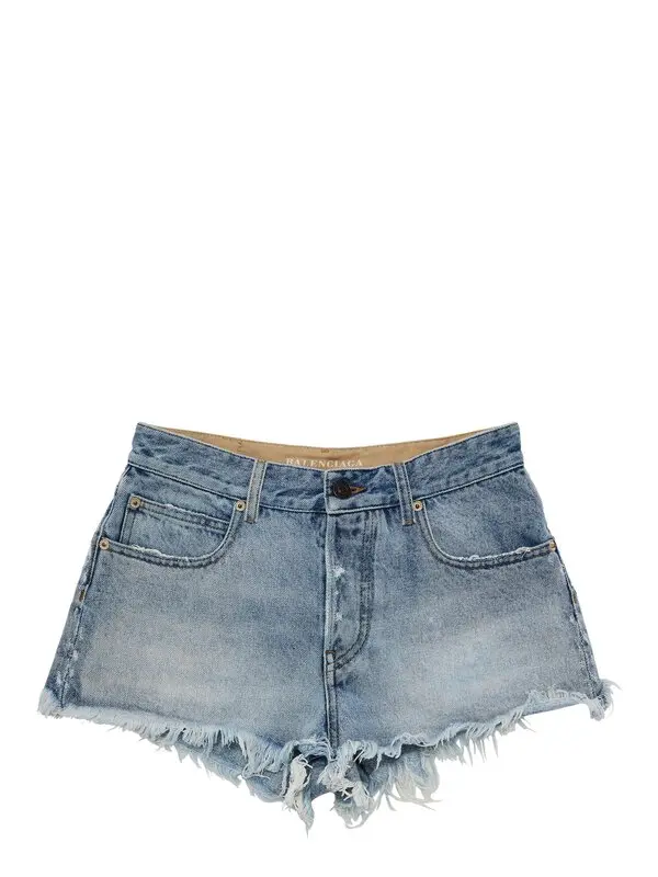Balenciaga Frayed Hem Denim Shorts - Blue