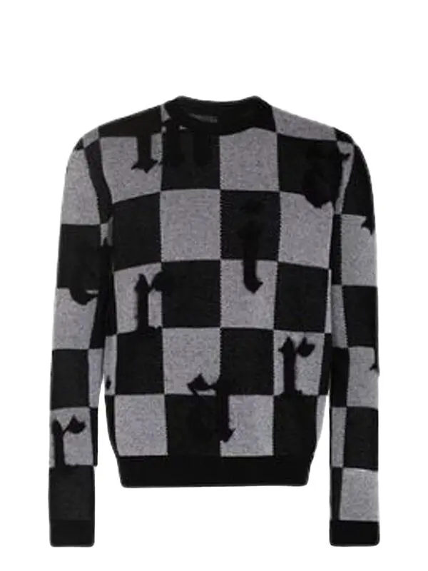 Amiri Logo Check Crewneck Sweater - Black