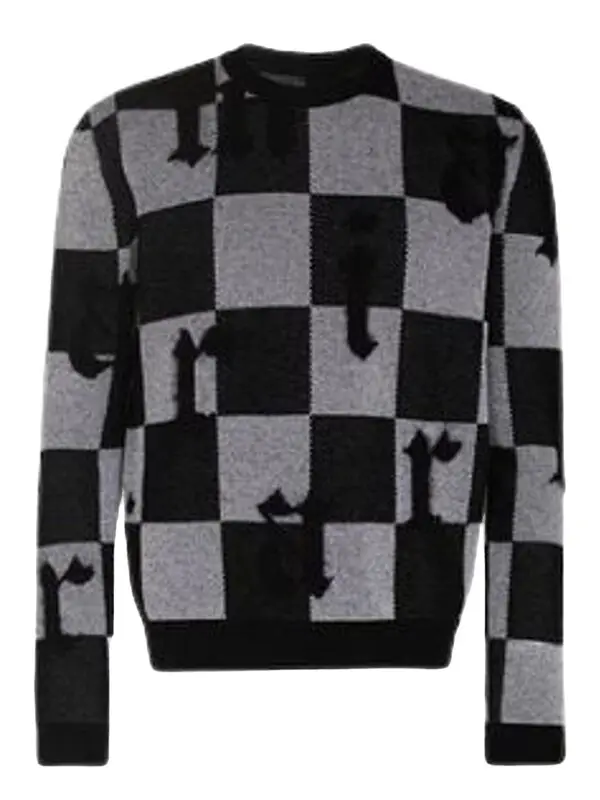 Amiri Logo Check Crewneck Sweater - Black