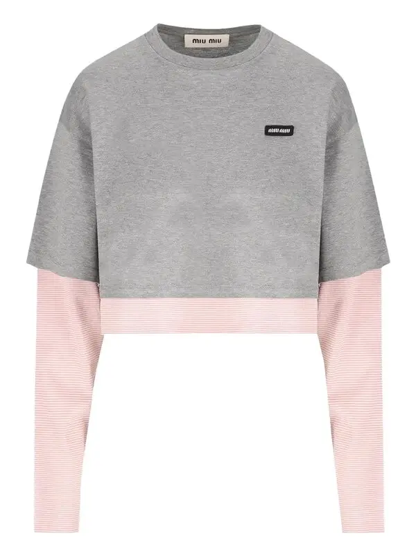 Miu Miu Layered Jersey Cropped Top - Grey