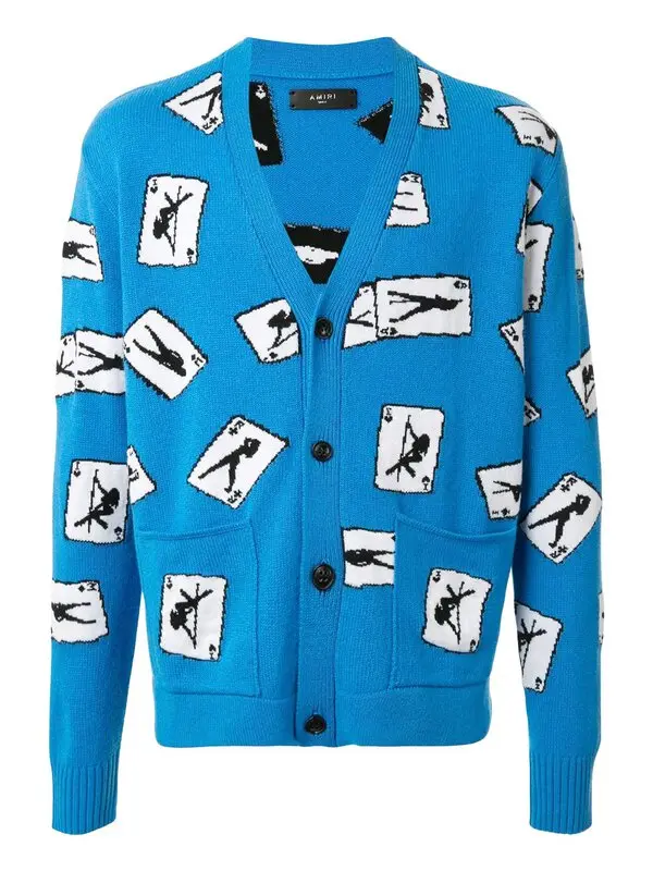 Amiri Cards Intarsia Cardigan - Blue