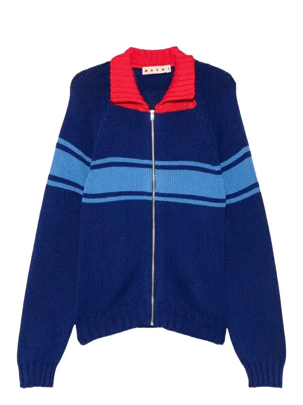 Marni Striped Zip-up Cardigan - Blue