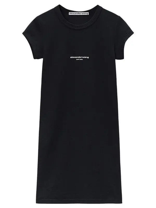 Alexander Wang Logo Fitted Short Sleeve Mini Dress - Black