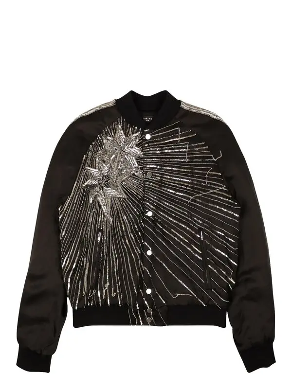 Amiri Viscose Beaded Star Bomber Jacket - Black
