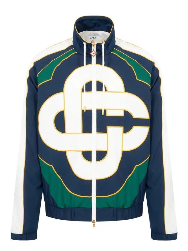 Casablanca Cc Applique Colourblock Windbreaker Jacket 'taffeta Navy/green/white/yellow - Blue