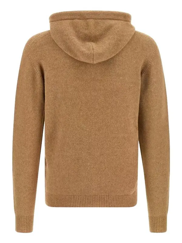 ROBERTO COLLINA Drawstring Hood Ribbed Trim Sweater - Brown