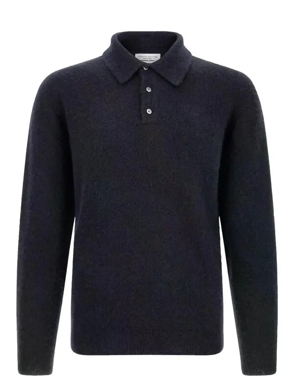 ROBERTO COLLINA Brushed Long-sleeved Polo Shirt - Blue