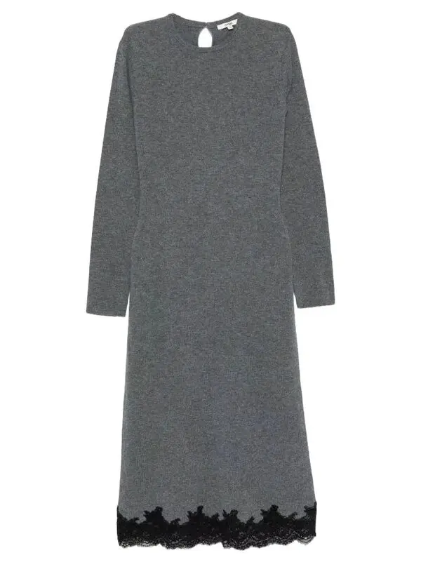Maje Lace-trim Knitted Midi Dress - Grey