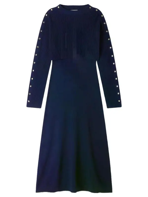 Sandro Stud-embellished Layered-effect Knitted Midi Dress - Blue
