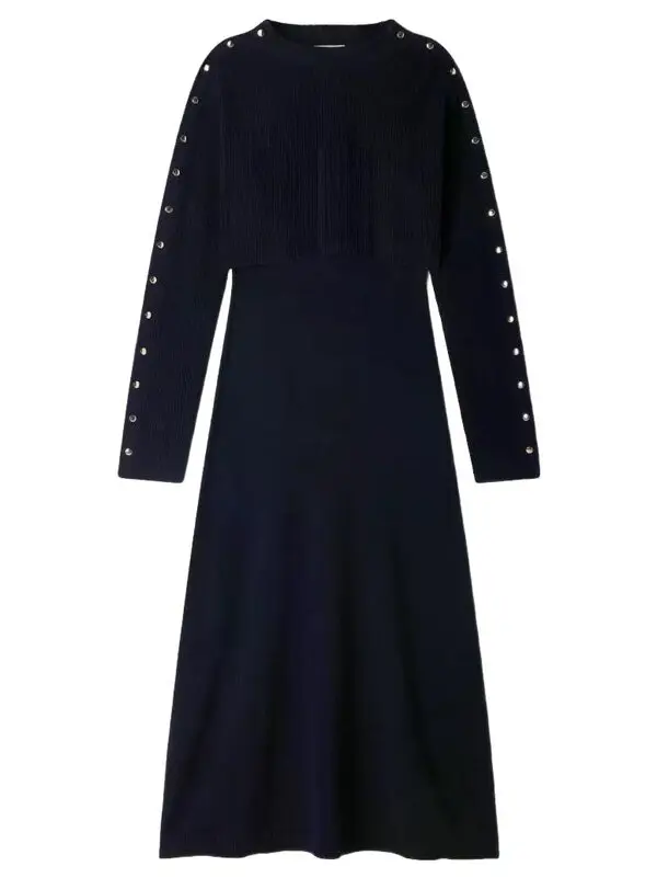 Sandro Stud-embellished Layered-effect Knitted Midi Dress - Blue