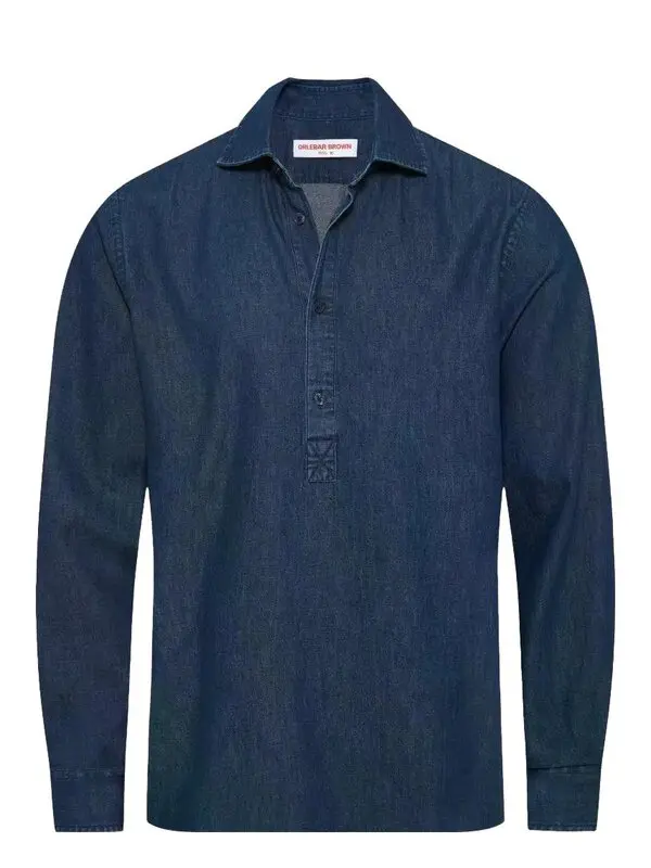 Orlebar Brown Cesare Long-sleeved Chambray Polo Shirt - Blue