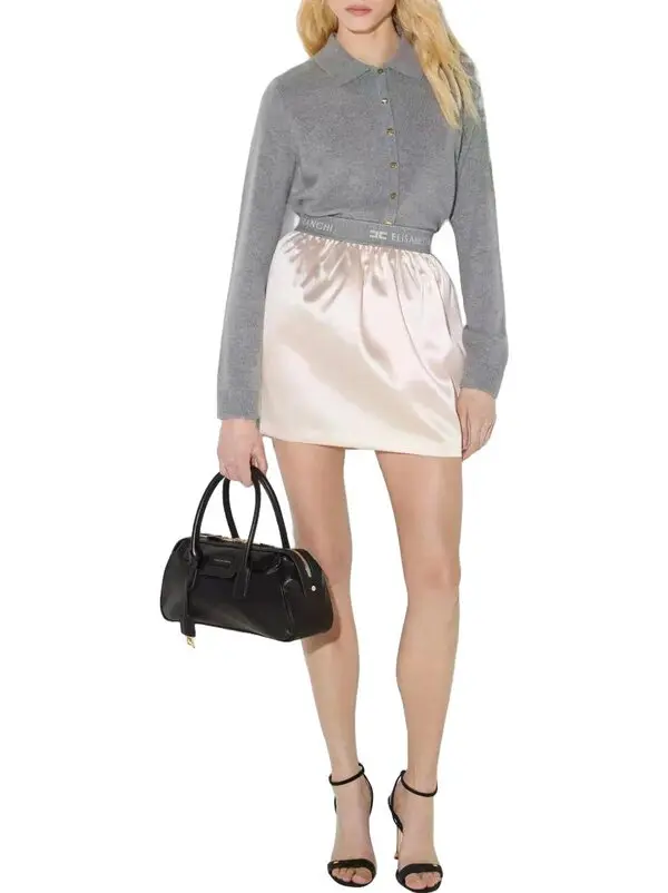 Elisabetta Franchi Knit Cardigan With Golden Buttons - Grey