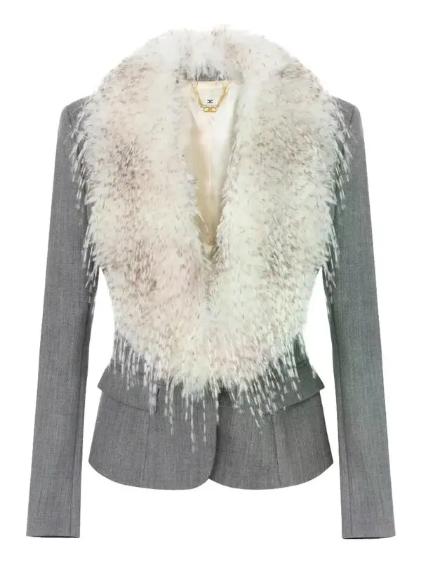 Elisabetta Franchi Wool Jacket With Fur-effect Collar - Grey