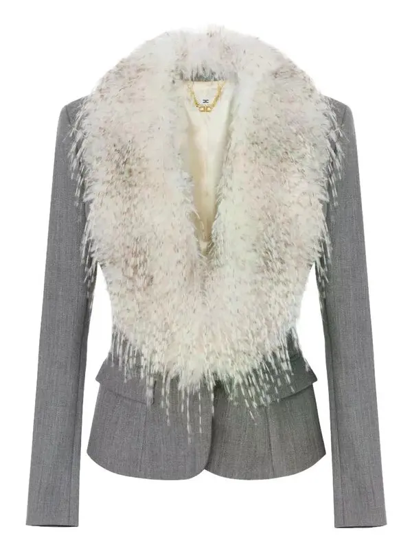 Elisabetta Franchi Wool Jacket With Fur-effect Collar - Grey