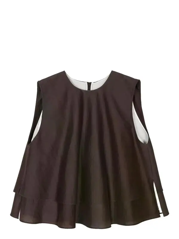 LESS A-line Double-layer Blouse - Brown
