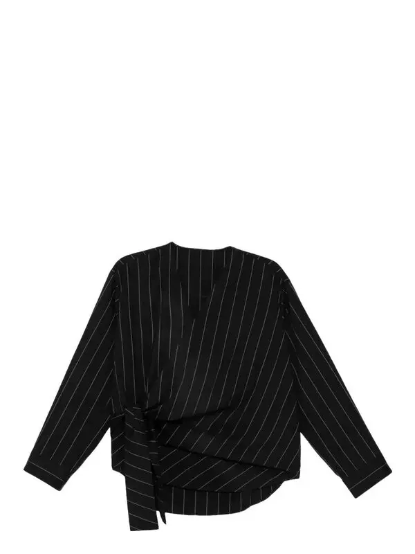 JNBY Pinstripe Pattern V-neck Tie-front Blouse - Black