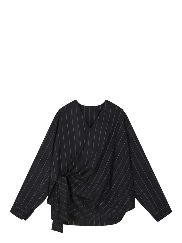 JNBY Pinstripe Pattern V-neck Tie-front Blouse - Black
