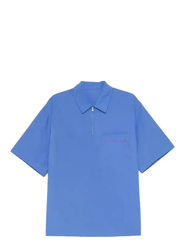 CROQUIS Embroidered-logo Camp-collar Polo Shirt - Blue