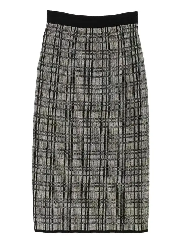 LESS Plaid Midi Skirt - Grey
