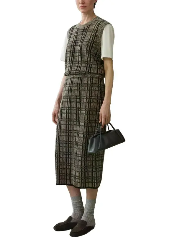 LESS Plaid Midi Skirt - Grey