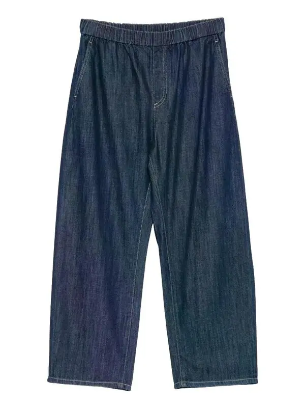 LESS Elastic Waist Jeans With Contrast Topstitching - Blue