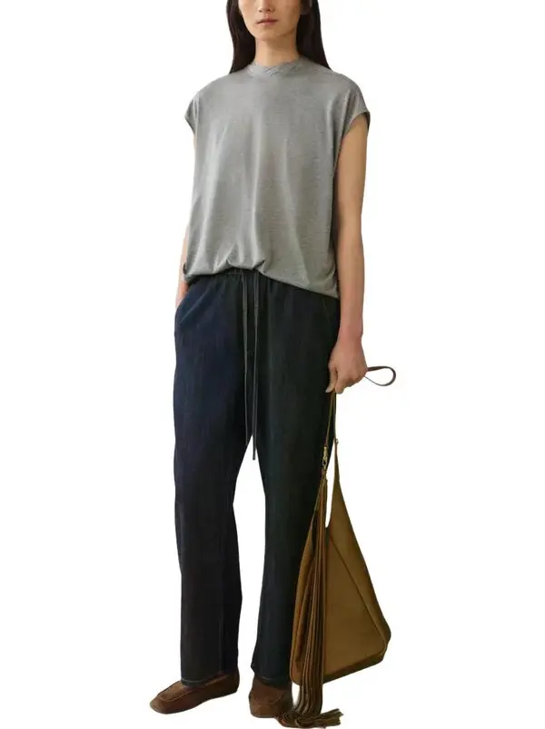 LESS Elastic Waist Jeans With Contrast Topstitching - Dark Indigo