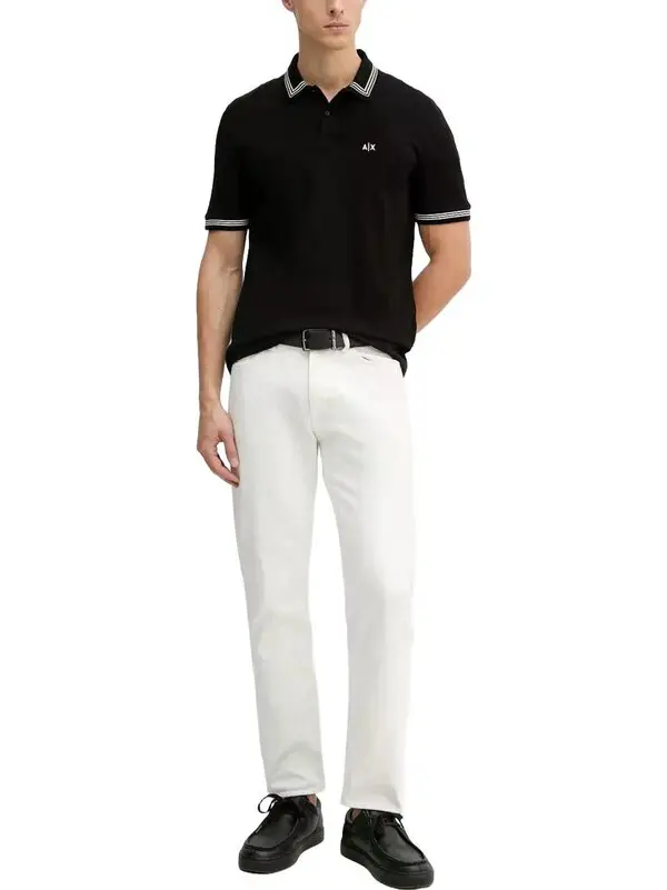Armani Exchange Striped-trim Logo-print Polo Shirt - Black