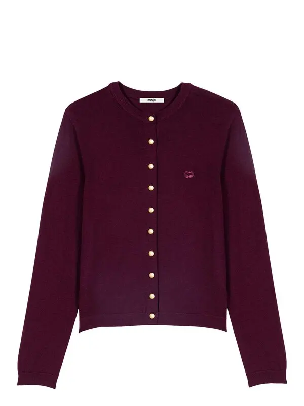 Maje Wool Embroidered-logo Cardigan - Purple