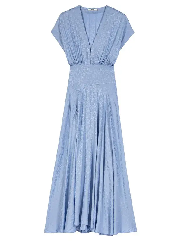Maje Satin Floral Midi Dress - Blue
