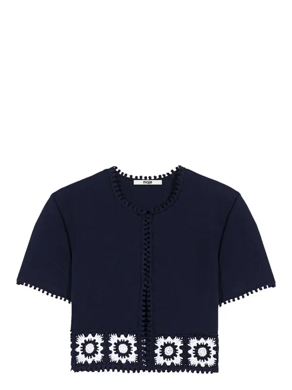 Maje Crochet Trimmed Cardigan - Blue