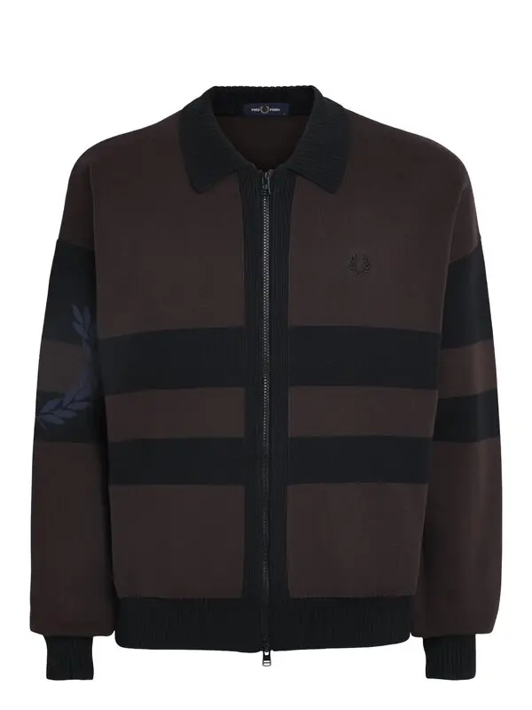 Fred Perry Cotton Stripe Zip-up Cardigan - Brown