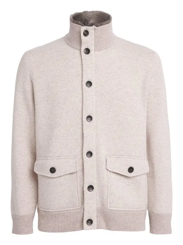N.peal Cashmere Herringbone Jacket - Beige
