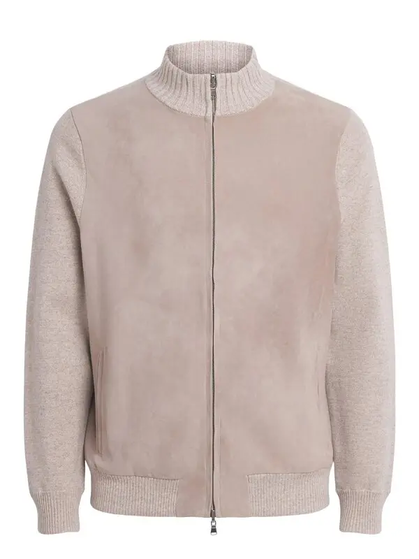 N.peal Cashmere And Suede Trimmed Zip-up Jacket - Beige