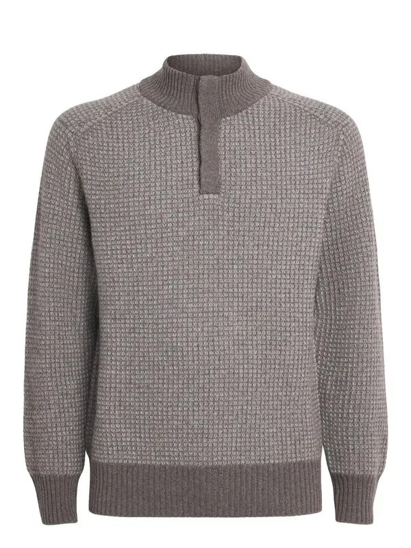 N.peal Organic Cashmere Waffle Knit Button-up Sweater - Brown