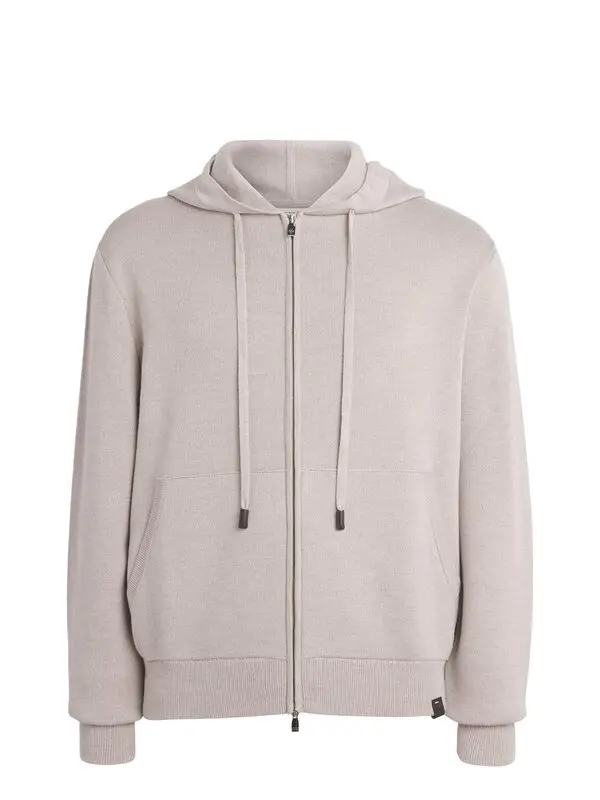 Jacob Cohen Wool-silk Knitted Zip-up Hoodie - Beige
