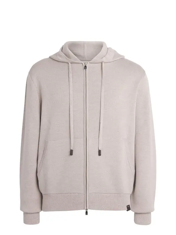 JACOB COHЁN Wool-silk Knitted Zip-up Hoodie - Beige
