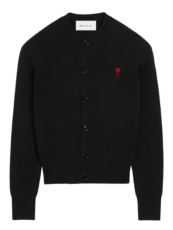 AMI Paris Cardigan In Lana With Logo - Black