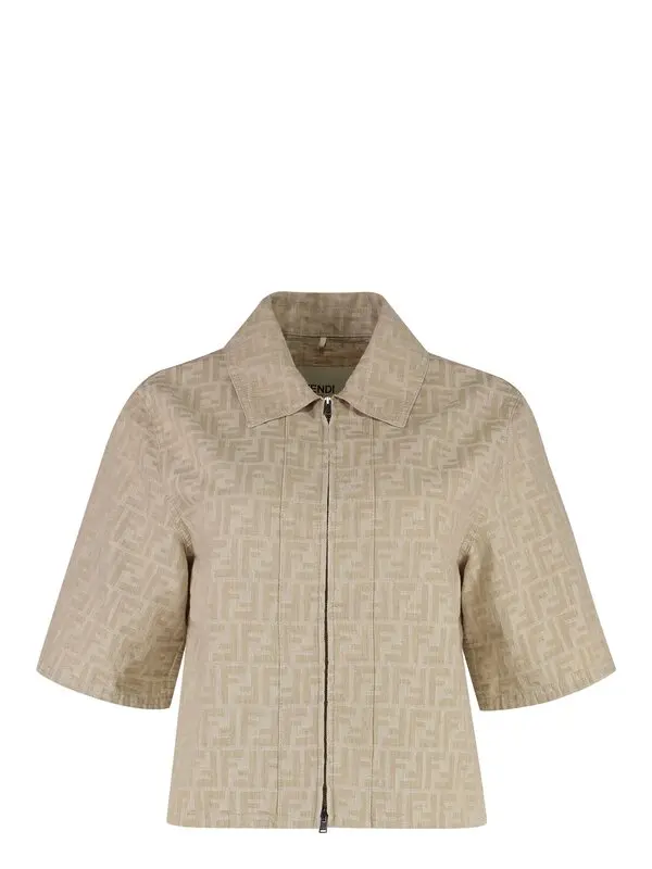 Fendi Cotton-linen Blend Ff Motif Jacket - Beige